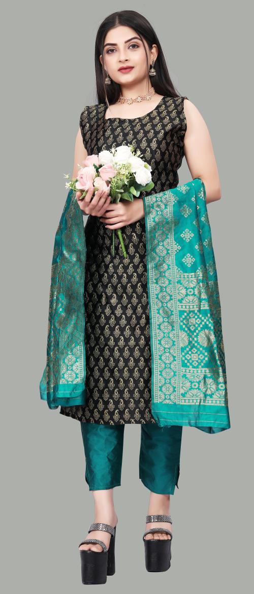 Buy sukhnath creation Women's Silk Blend Black Straight Kutra, Pant ...