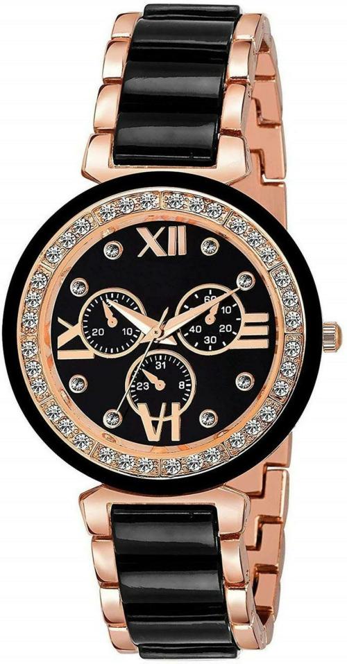 Buy Miss Perfect Analog Black Dial Rose Gold Strap Wrist Watch for ...