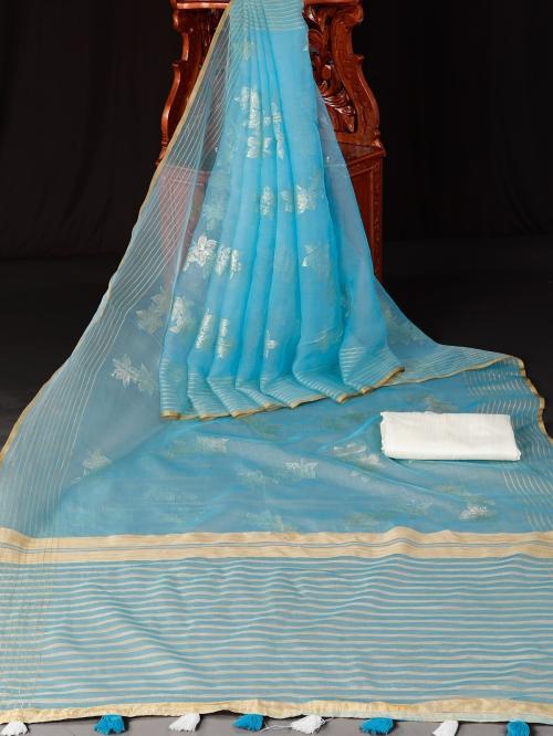 Buy Saree Exotica Organza Blue Colour Saree Double Pigment Print and ...