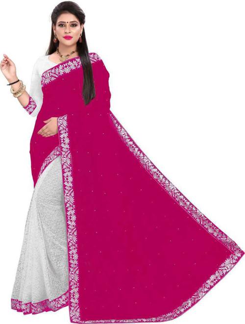 Buy N V Patel Women Pink Embroidered Velvet and Brasso Bollywood Saree ...
