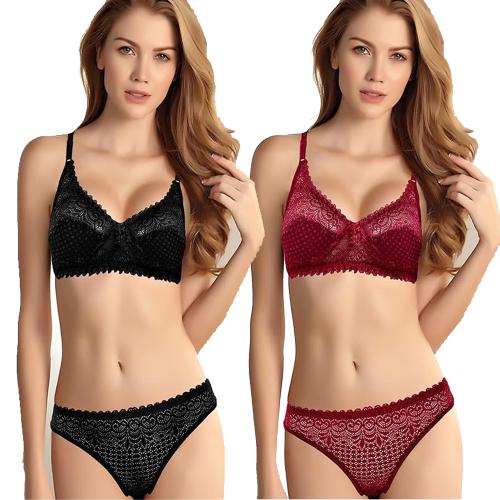 Buy GENEALO Women's Cotton Non-Padded Bra & Panty Set/Lingerie Set/Bikini Set Body Fit ...