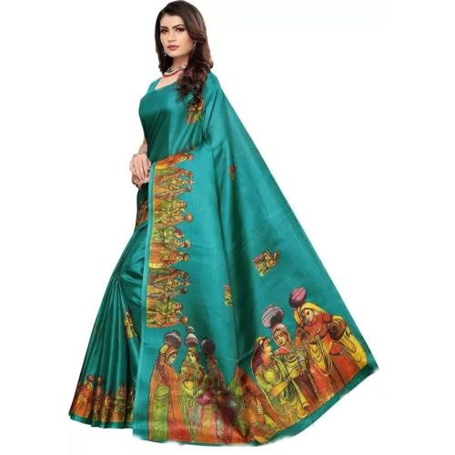 Buy Marabout Women's Beautiful Green Colour Khadi Silk Saree With ...