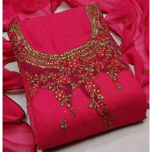 Buy GURHAL Embroidered Georgette Unstitched Dress Material Pink Online ...