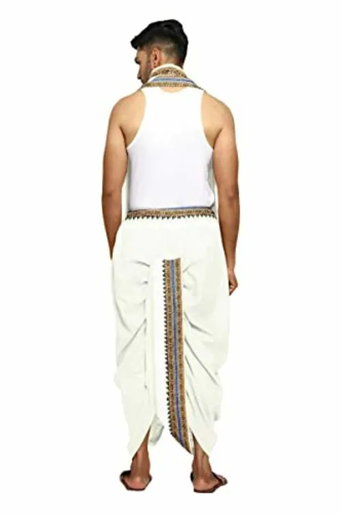 Buy Rameshwaram Fabrics Men White Cotton Dhoti with Stole Set Online at ...