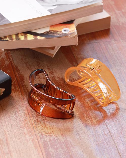 Buy Ayesha Set Of Two Oversized Orange & Brown Banana Matte Claw Clutch ...