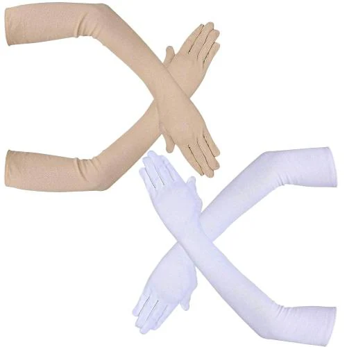 Buy Cotson 2 Pairs Unisex Cotton Long Gloves Arm Cover For Women (Beige ...