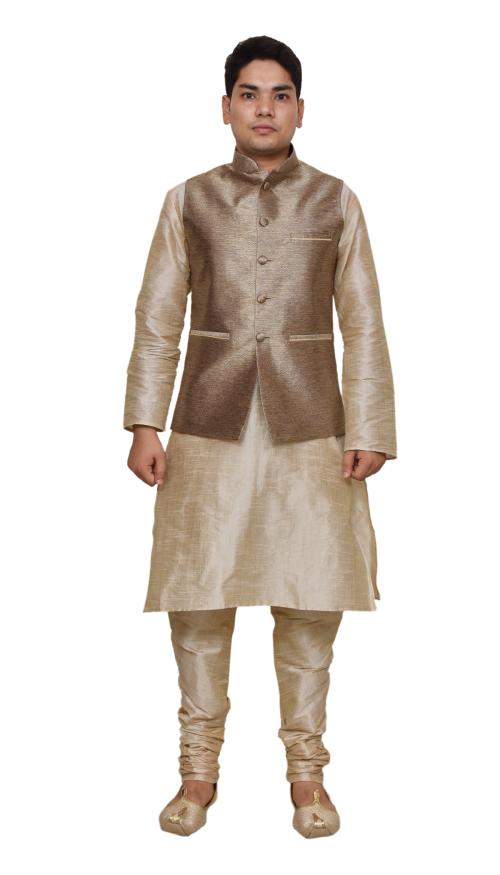 Buy HFP Men's Double Tone Matching silk Kurta Churidhar With Gold ...