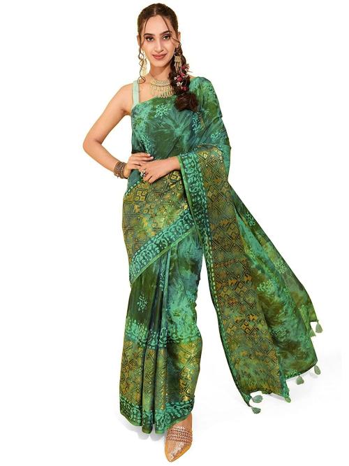 Buy Dungrani Women Turquoise Batik Modal Saree With Unstitched Blouse ...