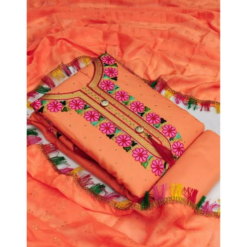 Buy GURHAL Embroidered Cotton Unstitched Dress Material Orange Online ...