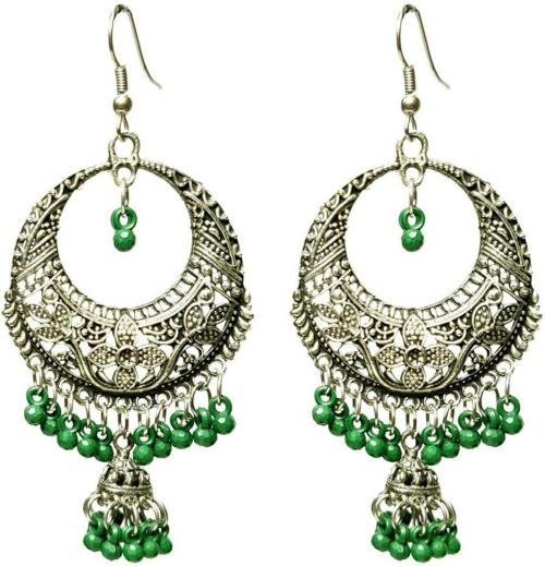 Buy Art Sundari Silver-Plated Alloy Green Flower Ring Handmade Jhumki ...