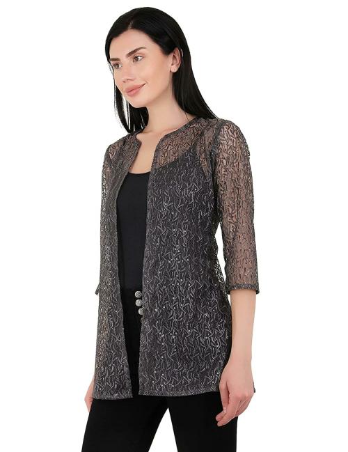 Buy UNFAKENOW Women Grey Embroidered Net Shrug (XXXL) Online at Best ...