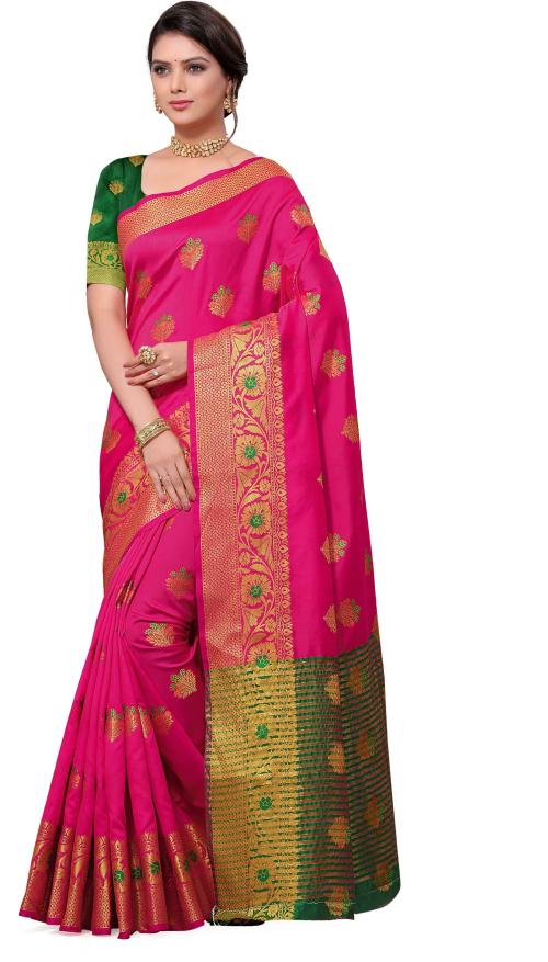 Buy Devangi Women Pink Silk Blend Woven Saree Online at Best Prices in India - JioMart.