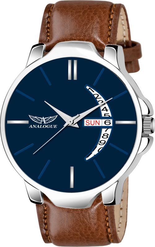 Buy Analogue Analog Blue Dial Brown Strap Watch For Men (Anlg-449-Blue ...
