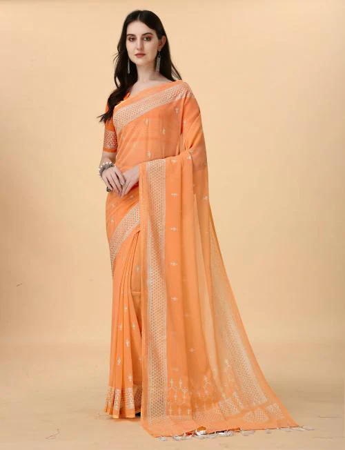 Buy SWIFFIN Fast Selling Art Silk Banarasi Orange Saree For Women/Women ...