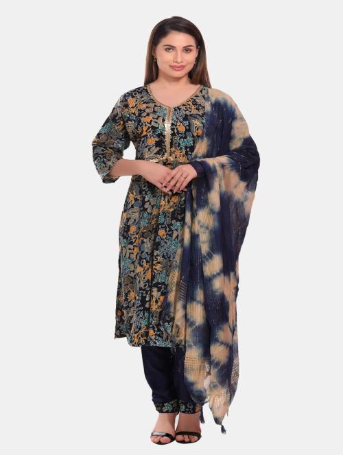 Buy Kritya Women's Alia Cut Straight Printed Kurta with Pant & Dupatta ...