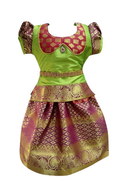 Buy Woodvin Traditional Silk Cotton Pattu Pavadai set-Ramya Pattu_Green ...