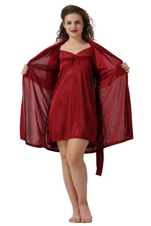 Buy Night keys Women's Satin Plain/Solid Maroon Nightwear & Nighties ...