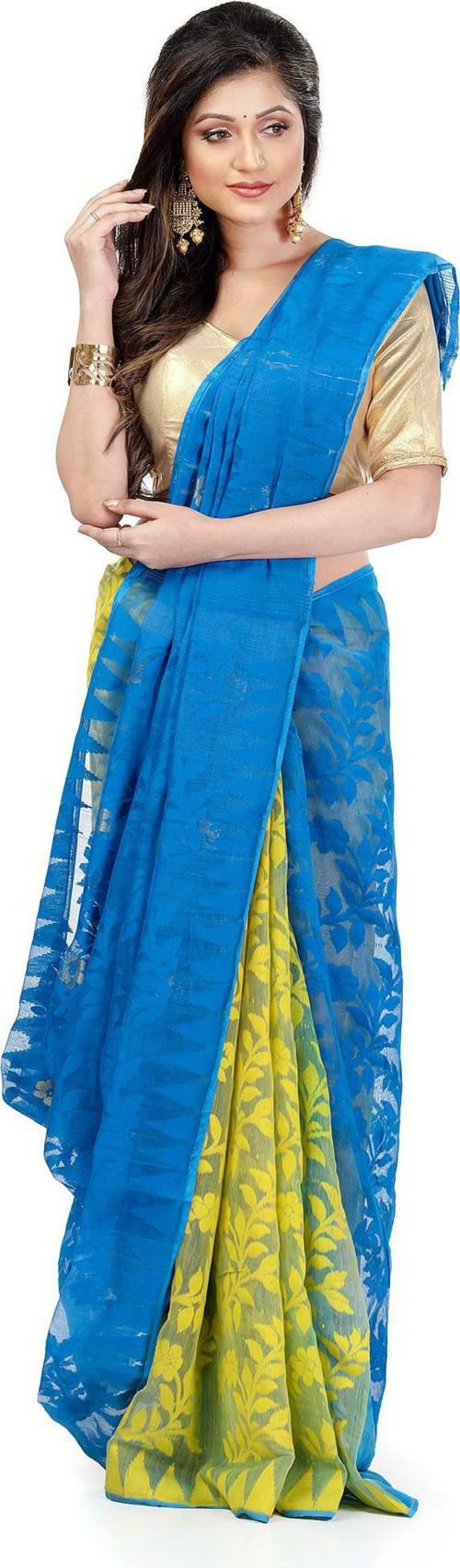 Buy Desh Bidesh Women Blue Pure Cotton Woven Saree Online at Best Prices in India - JioMart.
