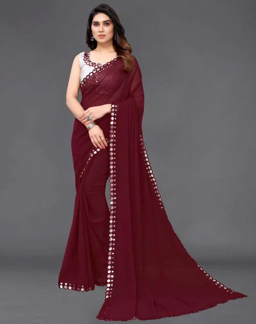 Buy Siril Georgette Maroon Color Saree with Blouse piece | sarees for Women| saree | sarees ...