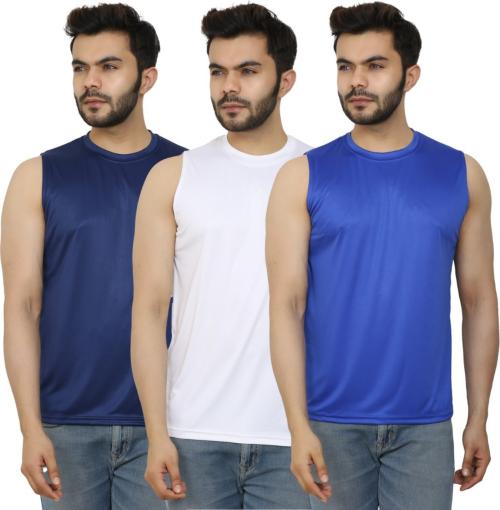Buy PRIME PLUS Multicolor Solid Round Neck Sando Vest - M (Pack of 3 ...