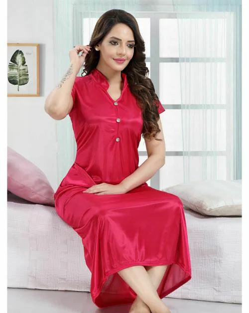 Buy BAILEY SELLS Women Red Solid Satin Nighty - Free Size | Free Size ...