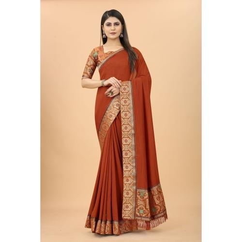 Buy Marabout Brow Colour Vichitra Silk Embroidried Sarees Online at ...