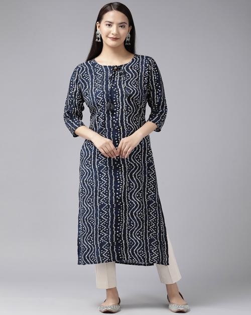 Buy Muhuratam Womens Navy Blue Colour Bandhani Print Kurti Online at Best Prices in India - JioMart.