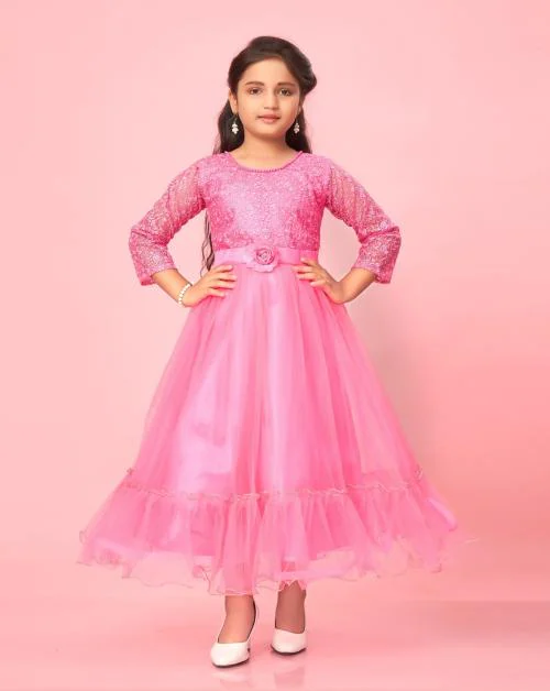 Buy Aarika Girls Rani Colour Nylon Embroidery Gown Online at Best ...