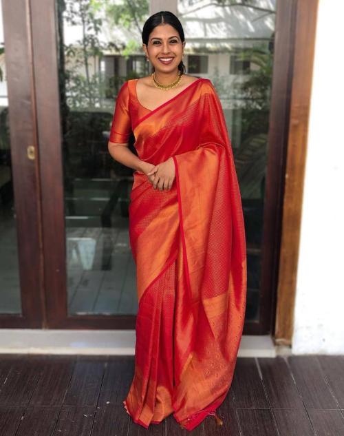 Buy Siril Poly Silk Red Color Saree with Blouse piece | sarees for ...