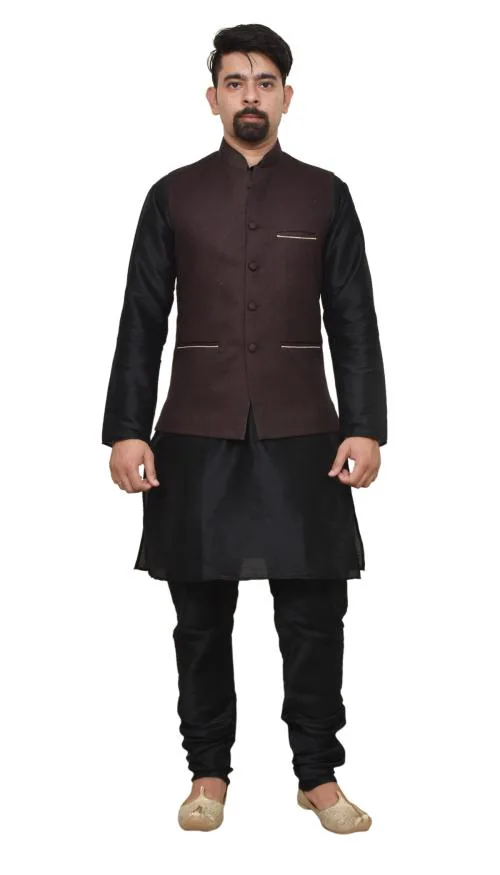 Buy HFP Men's Black Matching Silk Kurta Churidhar With Pink Voilet Joot ...