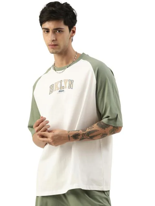 Buy Maniac Mens Printed Round Neck raglan Half Sleeve Green and White ...