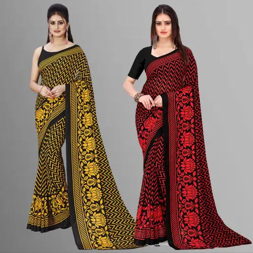 Buy Anand Women Multicolor3 Self Design Pattern Georgette Pack of 2 ...