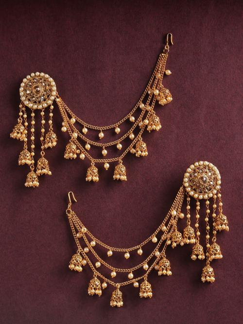 Buy Jewels Galaxy Elegant Pearl Studded Swanky Gold Plated Bahubali Earrings For Women/Girls ...