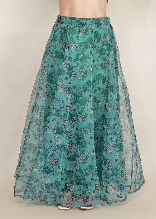Buy Frolic Rolic Women Organza Green Floral Print Flared Maxi/Long ...