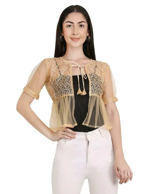 Buy UNFAKENOW Women Gold Net Floral Shrug Online at Best Prices in ...