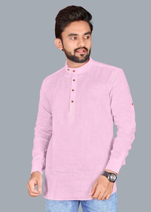 Buy Allan Peter Men's Pink Solid Pure Cotton Single Short Kurta Online ...
