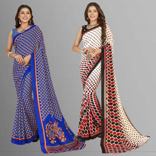 Anand Women Multicolor9 Self Design Pattern Georgette Pack of 2 Saree ...
