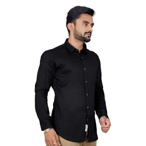 Buy COPER BUCK Men Black Cotton Blend Solid Full Sleeve Regular Fit ...