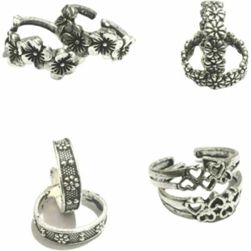 Buy Abdesigns Silver Plated Brass Adjustable Toe Ring Set Suitable ...