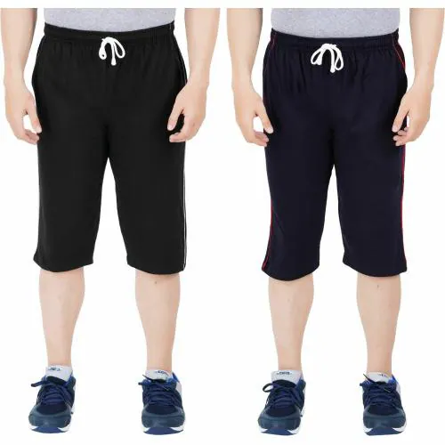 Buy Guide Men Black, Dark Blue Solid Pure Cotton 3/4 Shorts (M) (Pack ...
