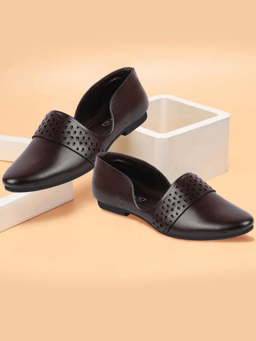 Buy FAUSTO Men Brown Laser Cut Design Side Open Broad Feet Ethnic Party ...