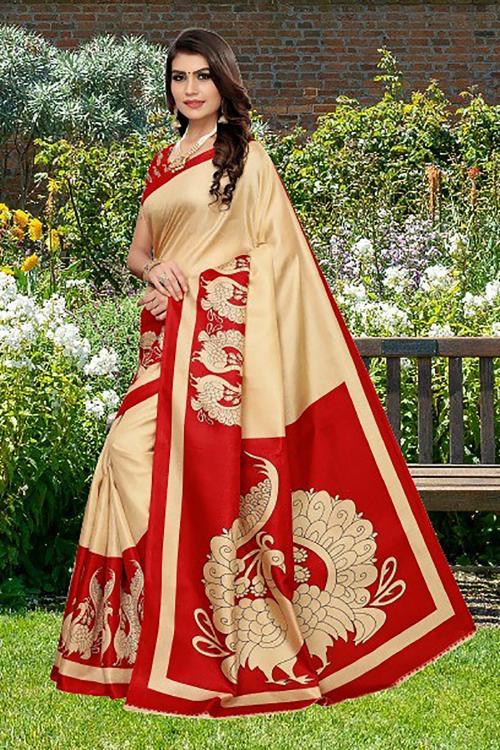 Buy Saran Women Daring Red Pure Silk, Art Silk Saree Online at Best ...