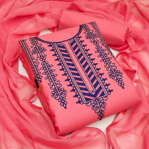 Buy GURHAL Embroidered Cotton Unstitched Dress Material Pink Online at ...