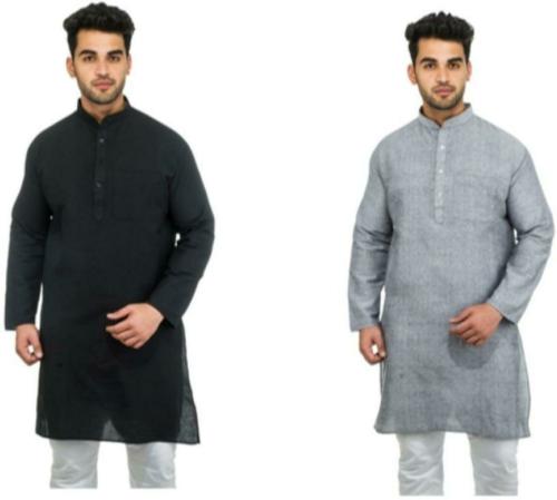 Buy DESHBANDHU KHADI Men Grey, Black Solid Khadi Cotton Pack Of 2 Kurta ...
