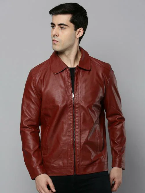 Buy SHOW OFF Men's Rust Solid Leather Jacket Online at Best Prices in ...