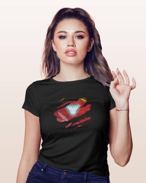 Buy Macmerise Ripped Iron Man Black T-shirt for Womens Online at Best ...