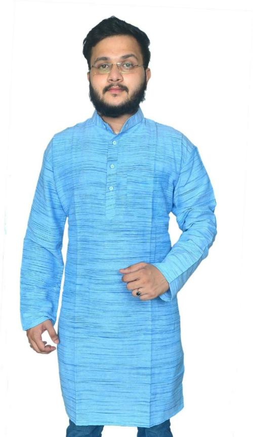 Buy DESHBANDHU KHADI Men Sky Blue Self Design Khadi Cotton Kurta (L ...