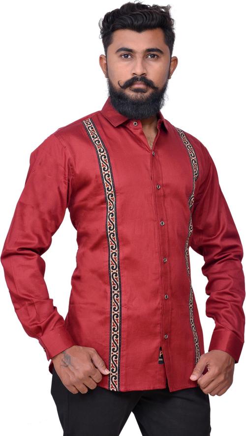 Buy PP SHIRTS Men Maroon Printed Cotton Blend Spread Casual Shirt (M ...