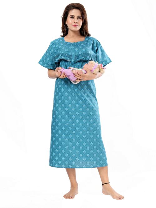 Buy Ribnee Cotton Fabric Round Neck Design Short Nighty- Maternity ...