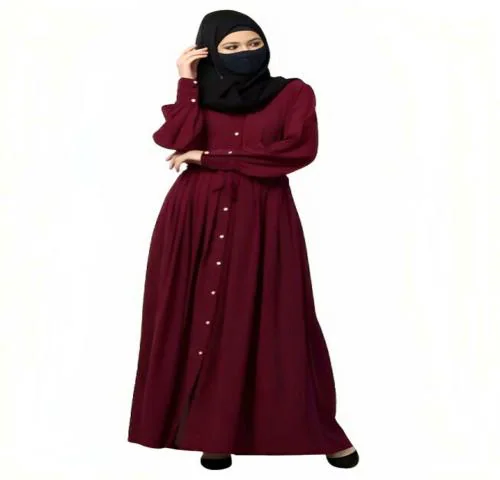 Buy Shama Collection Stylish New Nimra Maroon Abaya Burqa Front Open ...